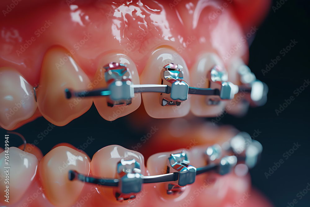 A detailed image of dental braces on teeth, showcasing dental ...