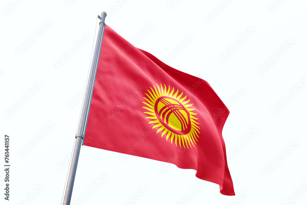 Waving flag of Kyrgyzstan in white background. Kyrgyzstan flag for ...