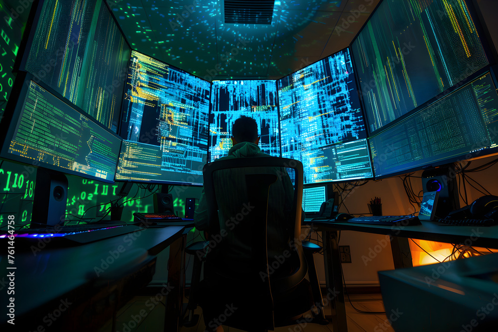 Intensity and dedication of a programmer captured amidst multiple ...