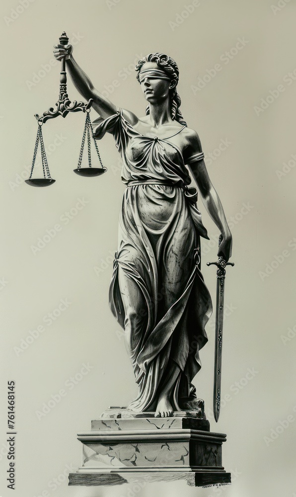 The image showcases the iconic Lady Justice statue holding balanced ...