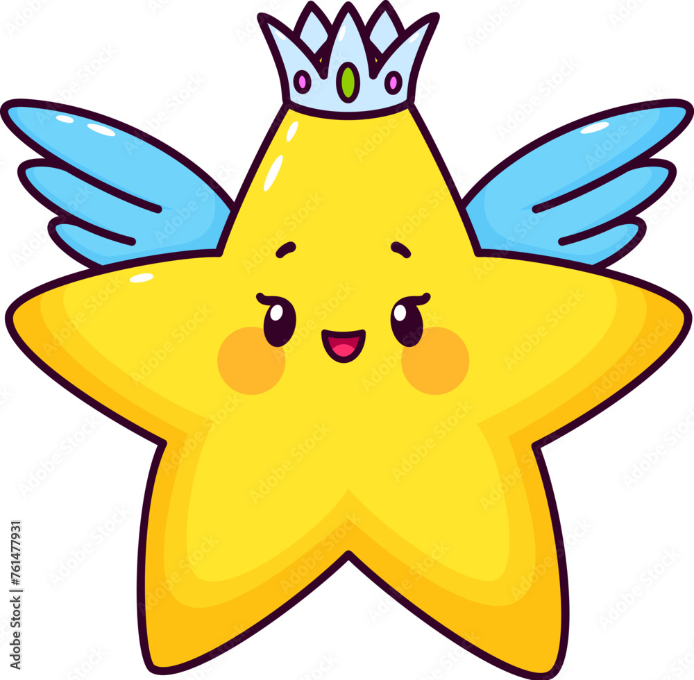Cartoon happy kawaii star angel character with cute smiling face ...