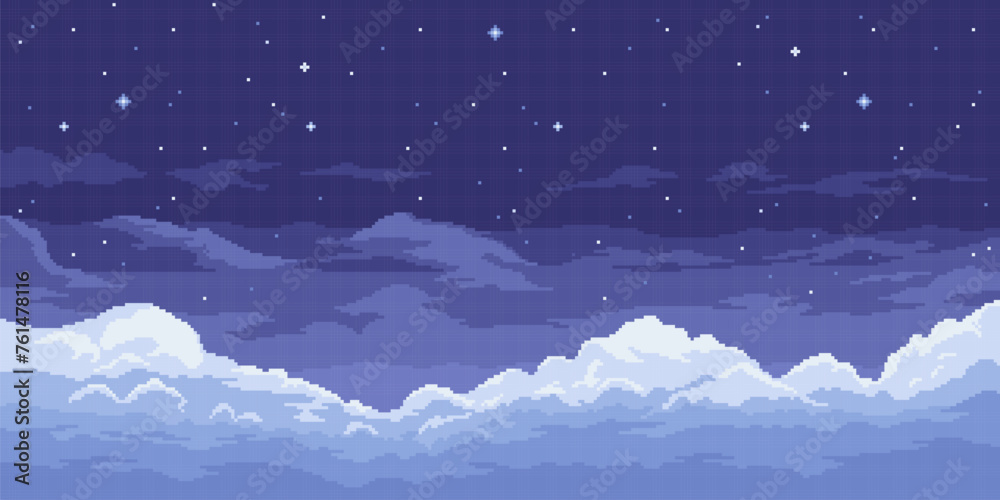 8bit pixel art night sky background, game space landscape features a ...