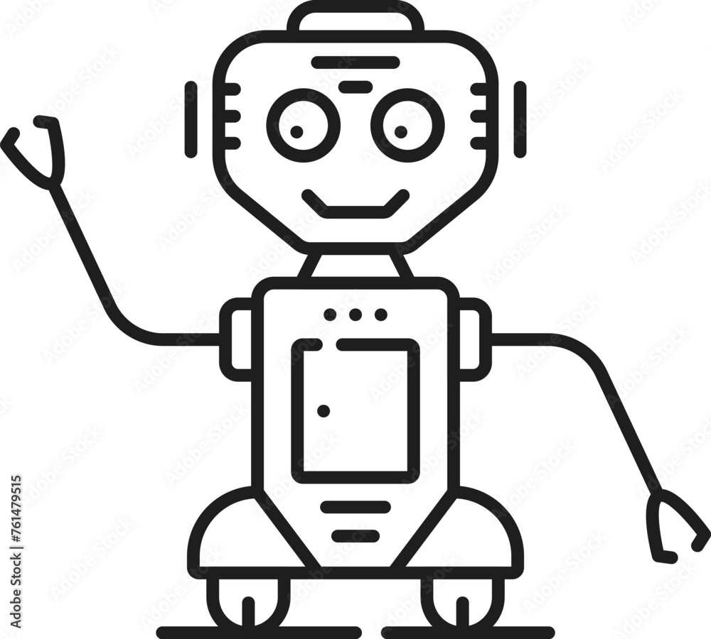 Cute robot character line and outline icon. Autopilot artificial ...