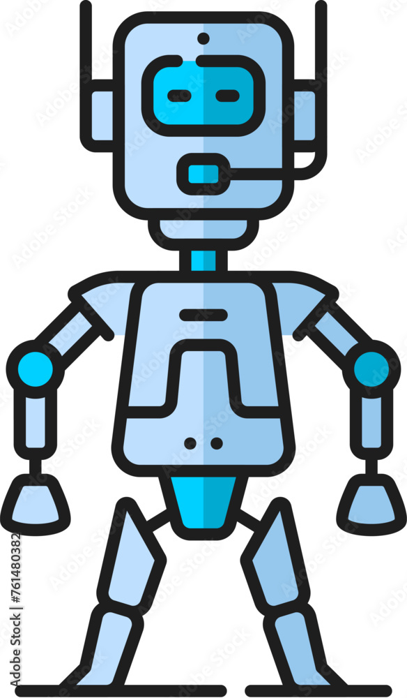 Game retro robot, humanoid virtual bot, alien futuristic droid linear color icon. Alien cyborg ...