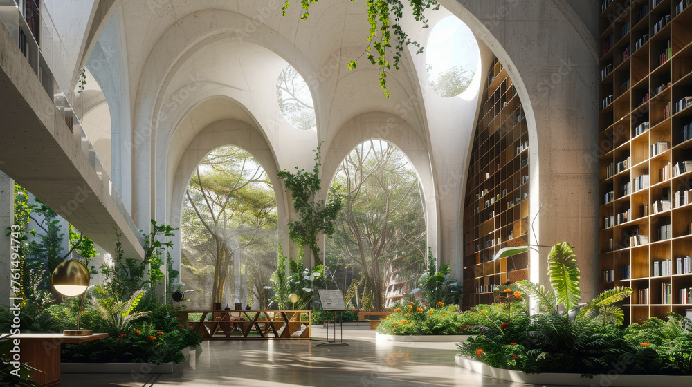 3D rendering of an innovative organic library its facade featuring ...