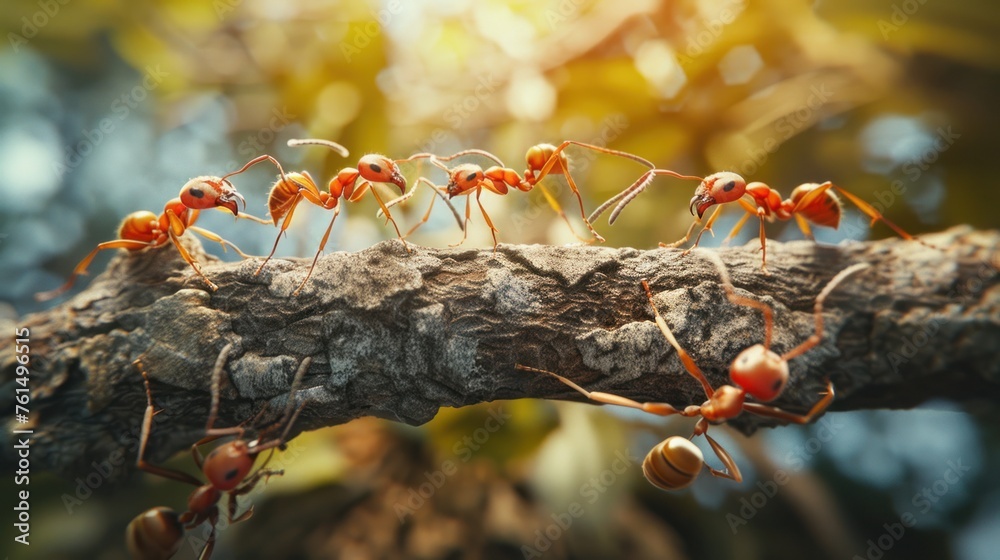 Ants help carry food. Red ant team. Unity of ants. Stock Photo | Adobe ...