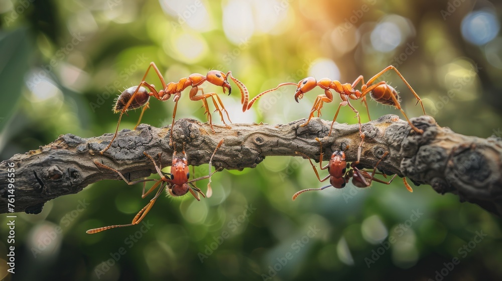 Ants help carry food. Red ant team. Unity of ants. Stock Photo | Adobe ...
