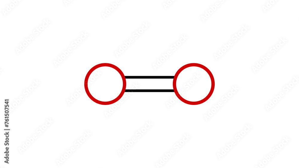 oxygen molecule, structural chemical formula, ball-and-stick model ...