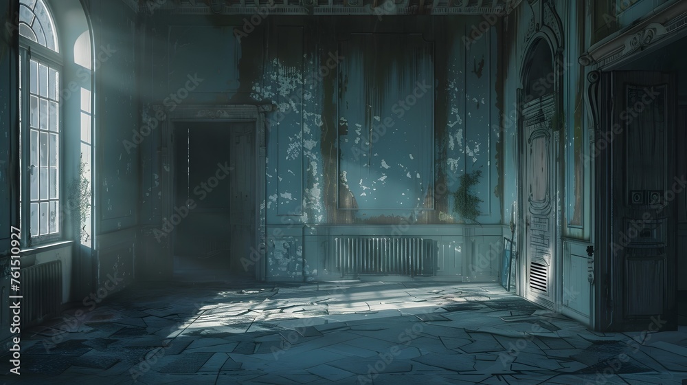 Old mansion with shattered glass and vintage decor - An eerie, light ...