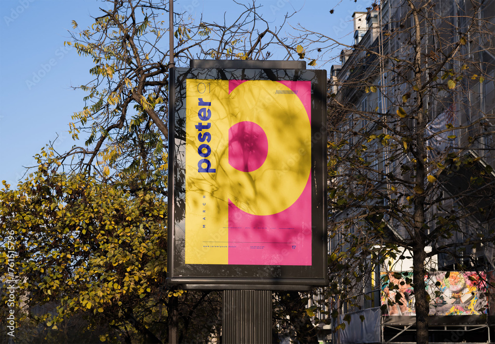 Mockup of customized vertical sign on lamp post Stock Template | Adobe ...