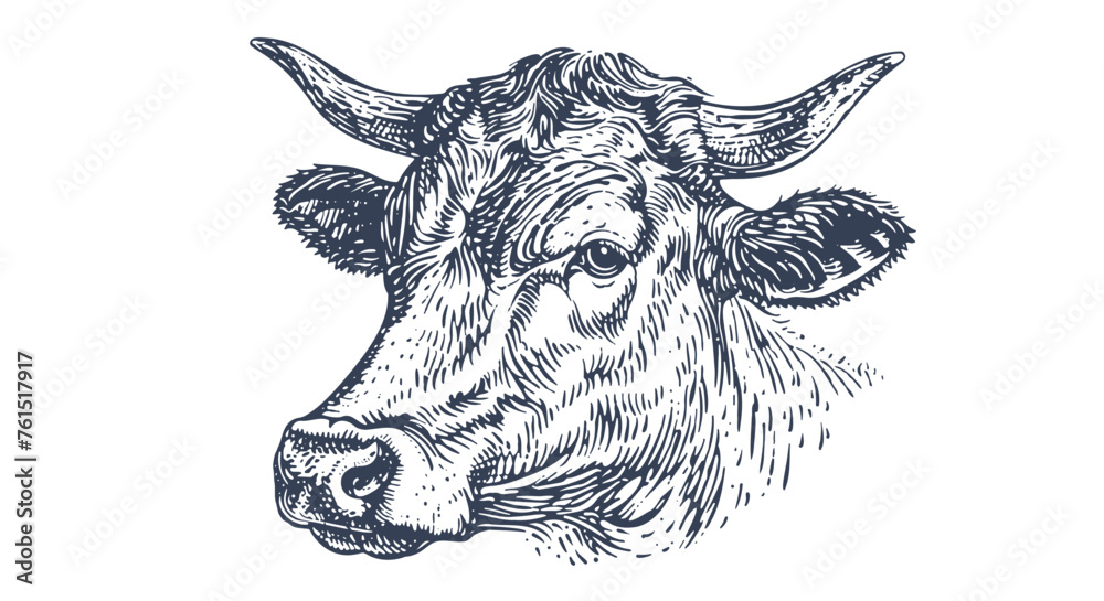 Cow, bull, beef. Vintage retro print, black white cow, bull, beef ...