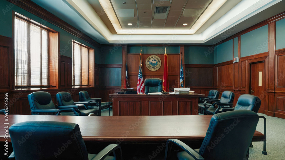 Interior of a conference room at the in the courtroom for trial and ...