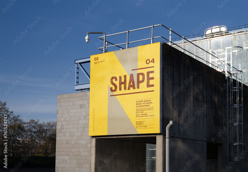 Mockup of customizable square banner on building Stock Template | Adobe ...