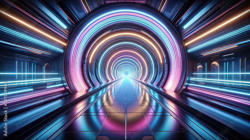 Neon Infinity Passage - Futuristic Tunnel Digital Art for Modern ...