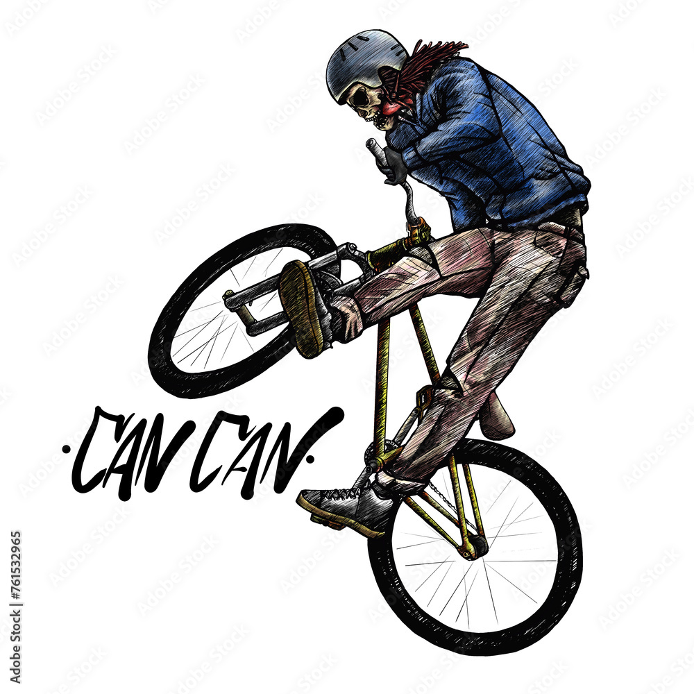 can can color skull head bike trick while flying with mtb mountain ...