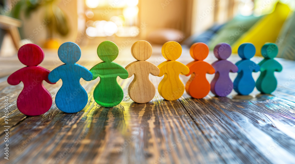 Colorful wooden figures representing diversity and inclusive values ...