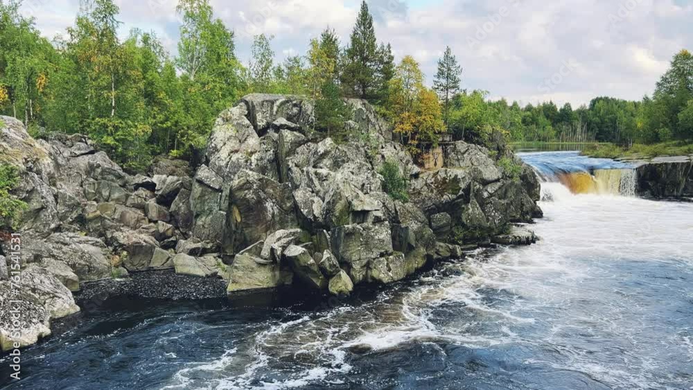 Voytsky padun waterfall in autumn. The famous powerful and wide ...