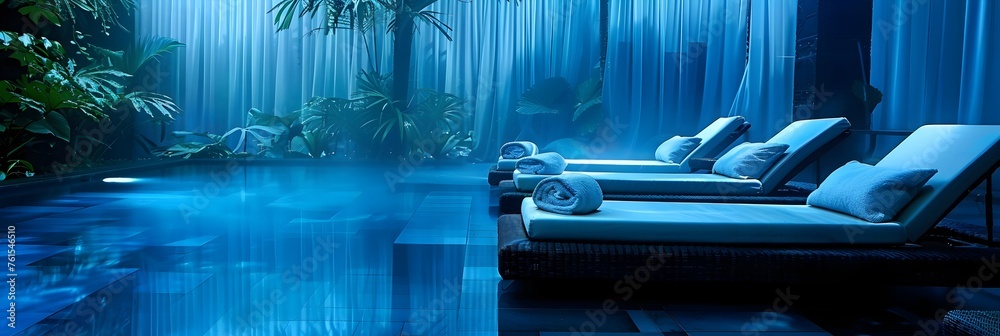 Luxury spa resort with poolside loungers - An image depicting the ...