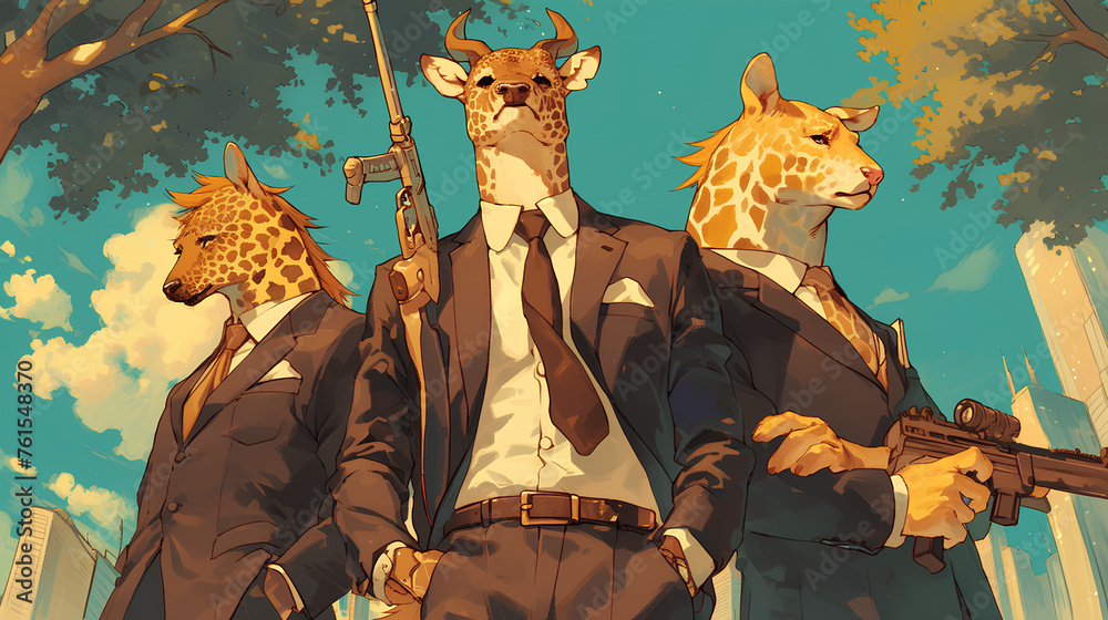 wild animals in formal uniforms, office wear, carrying weapons Stock ...