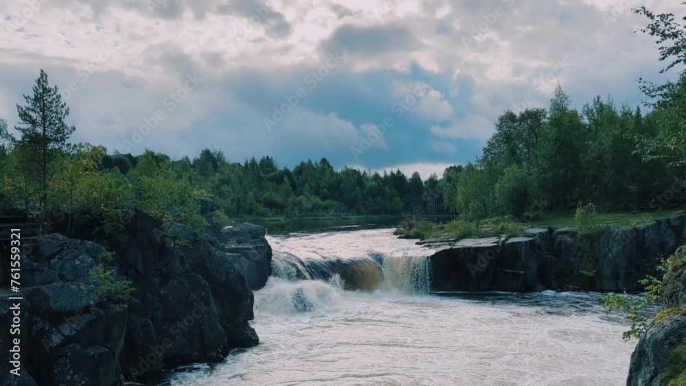 Voytsky padun waterfall in autumn. The famous powerful and wide ...