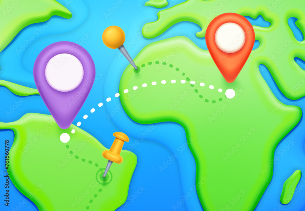 Earth map with navigation points in 3D design. Modern world and ...