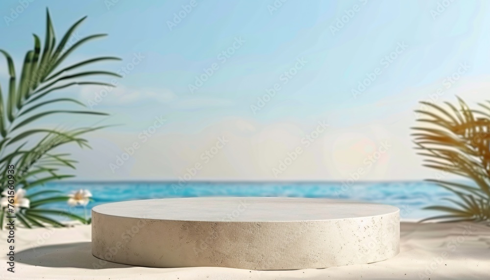 beach podium concept, Summer sand and tropical sea background with ...