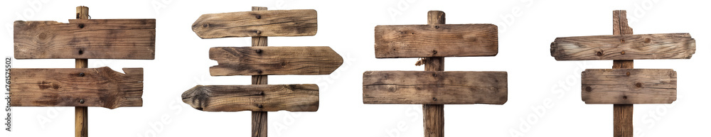 Rustic wooden directional arrow signs isolated. Old, textured wooden ...