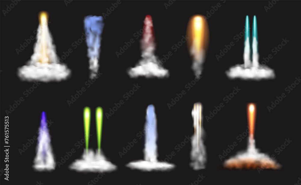 Vecteur Stock Taking off or launching rocket trail, isolated set of ...