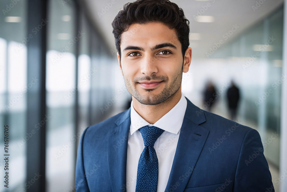 young age middle eastern businessman standing in hallway of modern ...