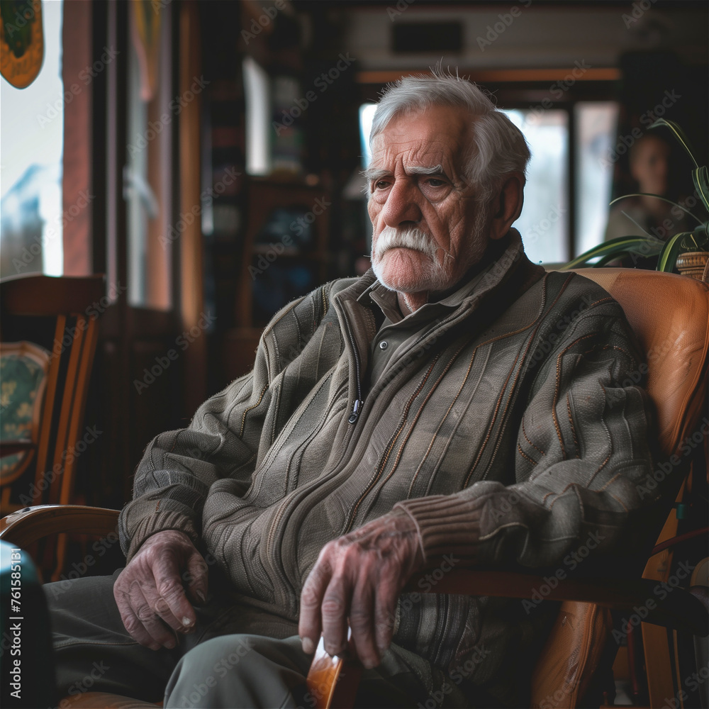 Picture of elderly man looks sad while sitting in the wheelchair near ...