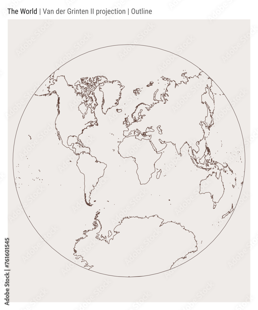 Vetor de World Map. Van der Grinten II projection. Outline style. High ...