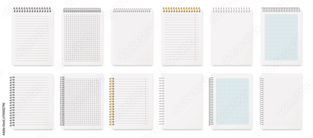 Notebooks with spiral binders. Vector isolated realistic open diary or ...