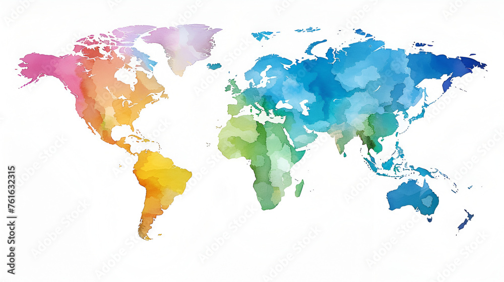Illustration of a Colored map of world, World political map blue white ...