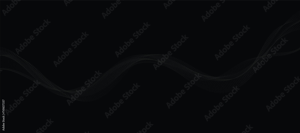 Abstract grey wavy lines on a black background. Vector modern black ...