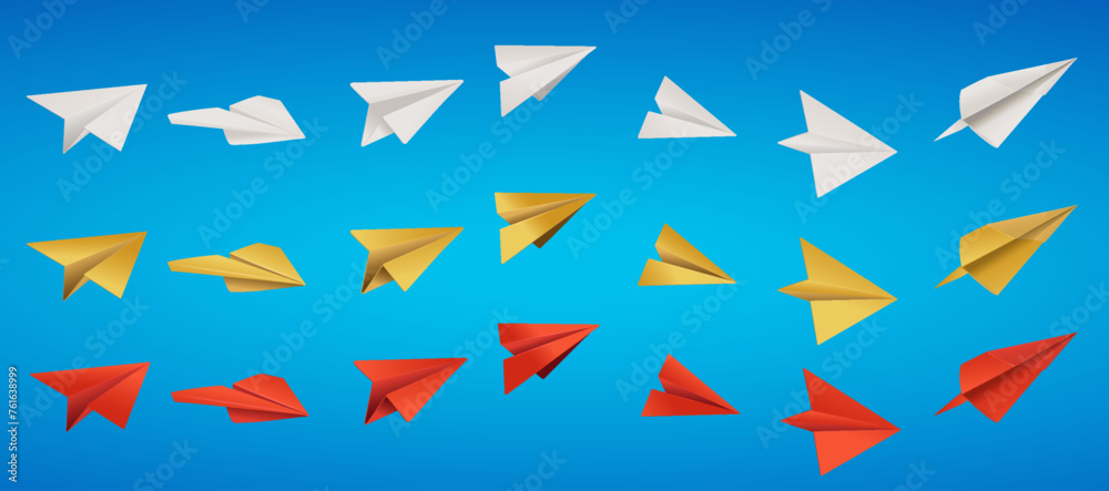 Realistic handmade paper planes collection on transparent background ...