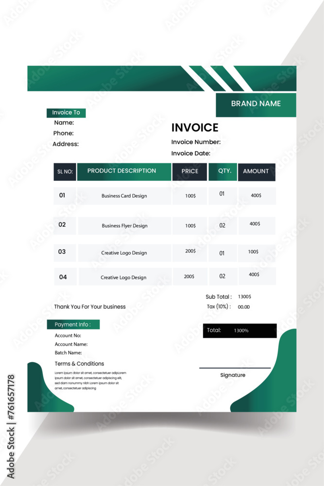 Invoice minimal design template, Simple Invoice Layout, Vector Business ...