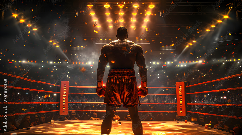 Boxer in ring viewed from behind, ready to fight. Ring Entrance ...