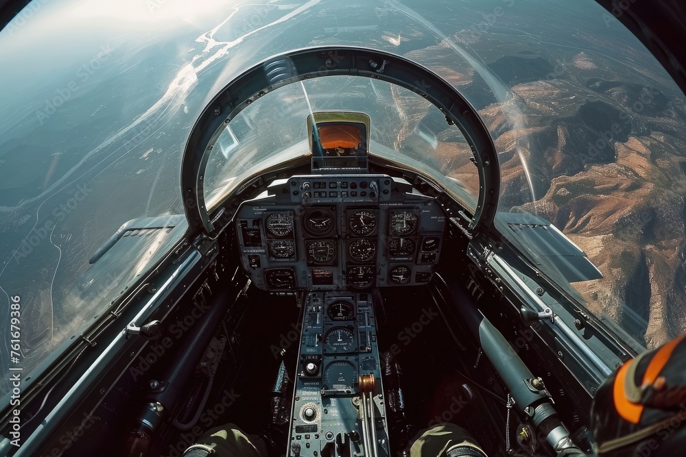ภาพประกอบสต็อก A Close-Up View of the Cockpit of a Modern Fighter Jet ...