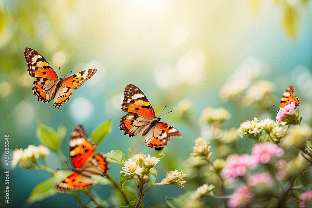 Saturated bright vibrant color butterflies on spring and summer wild ...