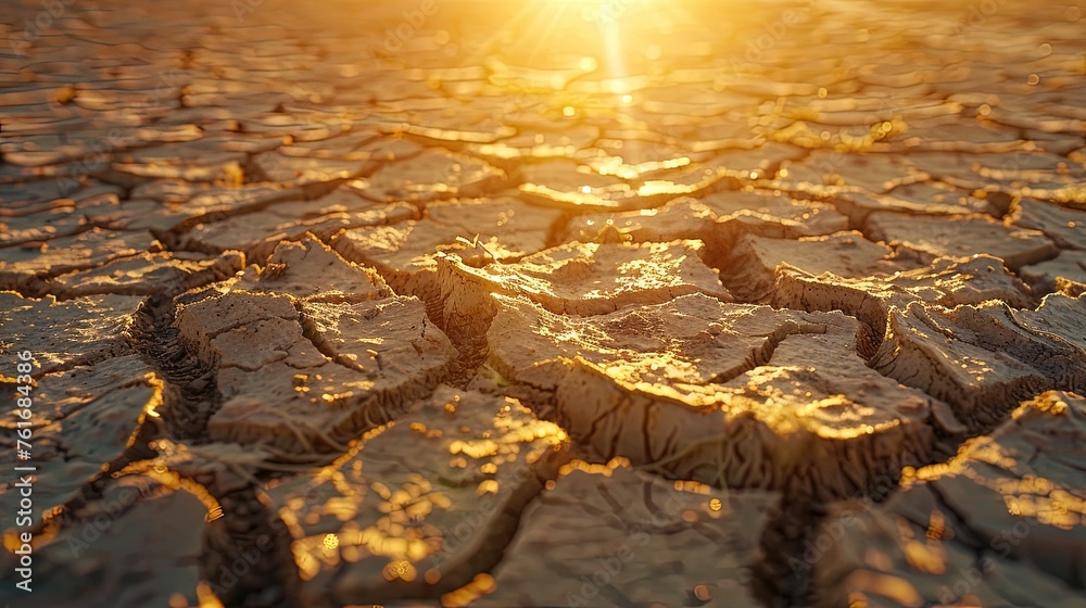 The dried-up land in the desert. Cracked soil crust. Desertification ...