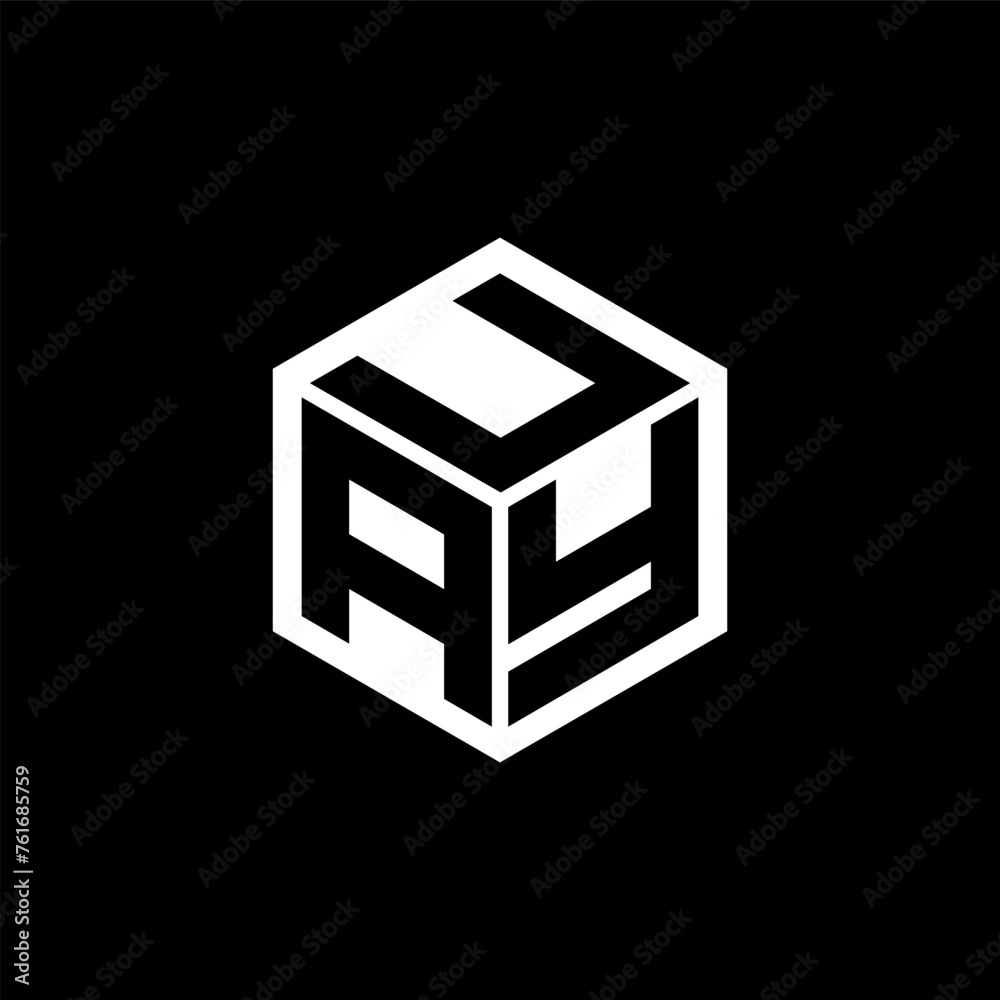 AYU letter logo design with black background in illustrator, cube logo ...