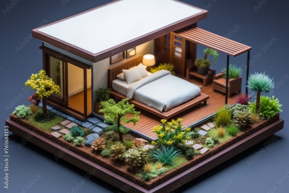 3d small house model on architecture floorplan for construction and ...