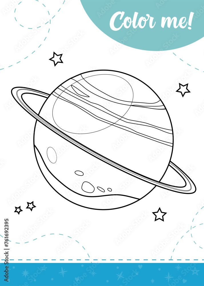 Coloring page for kids with colorful cartoon Uranus planet. A printable ...