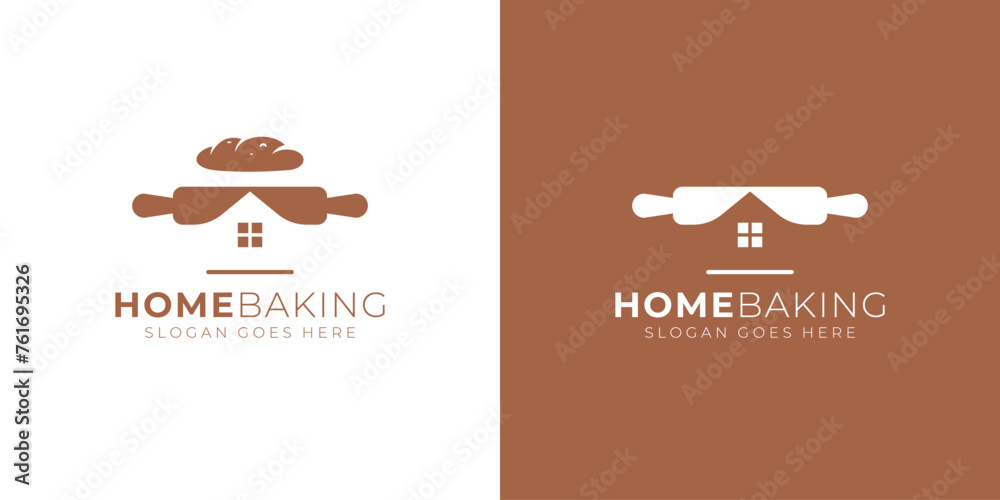 Creative Home Baking Logo. Bread Rolling Pin and Home with Minimalist ...