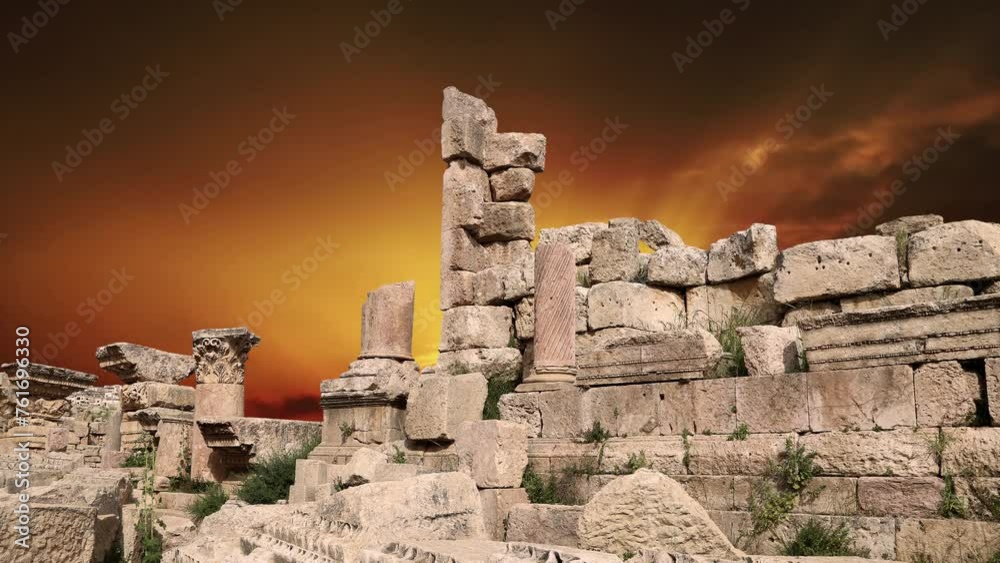 Roman ruins (against the background of the sunset, 4K, time lapse) in ...