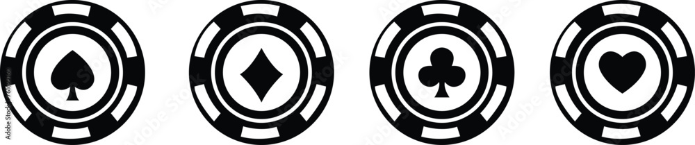 Poker chips black icons vector set, Isolated Casino poker chip logo ...