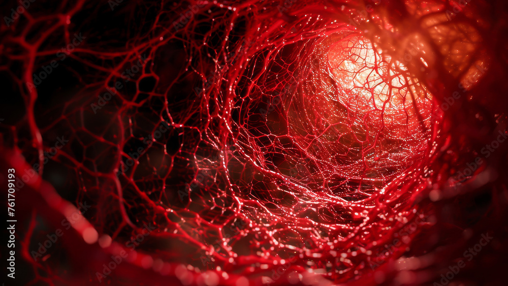 Intriguing abstract image showing a complex red mesh pattern ...