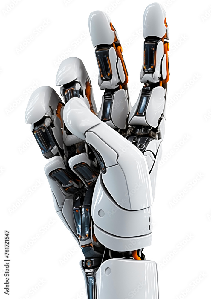 Realistic Exoskeleton robot hand PNG doing the peace sign isolated on ...