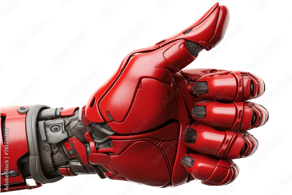 Realistic Exoskeleton robot red hand PNG doing the like sign isolated ...