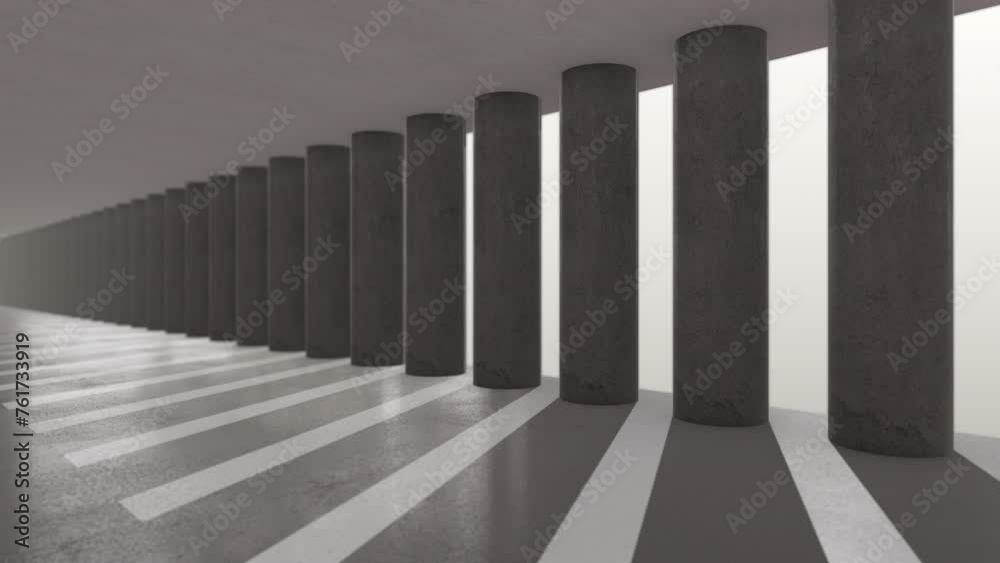 Seamless looping 3d animation moving through a corridor with columns ...